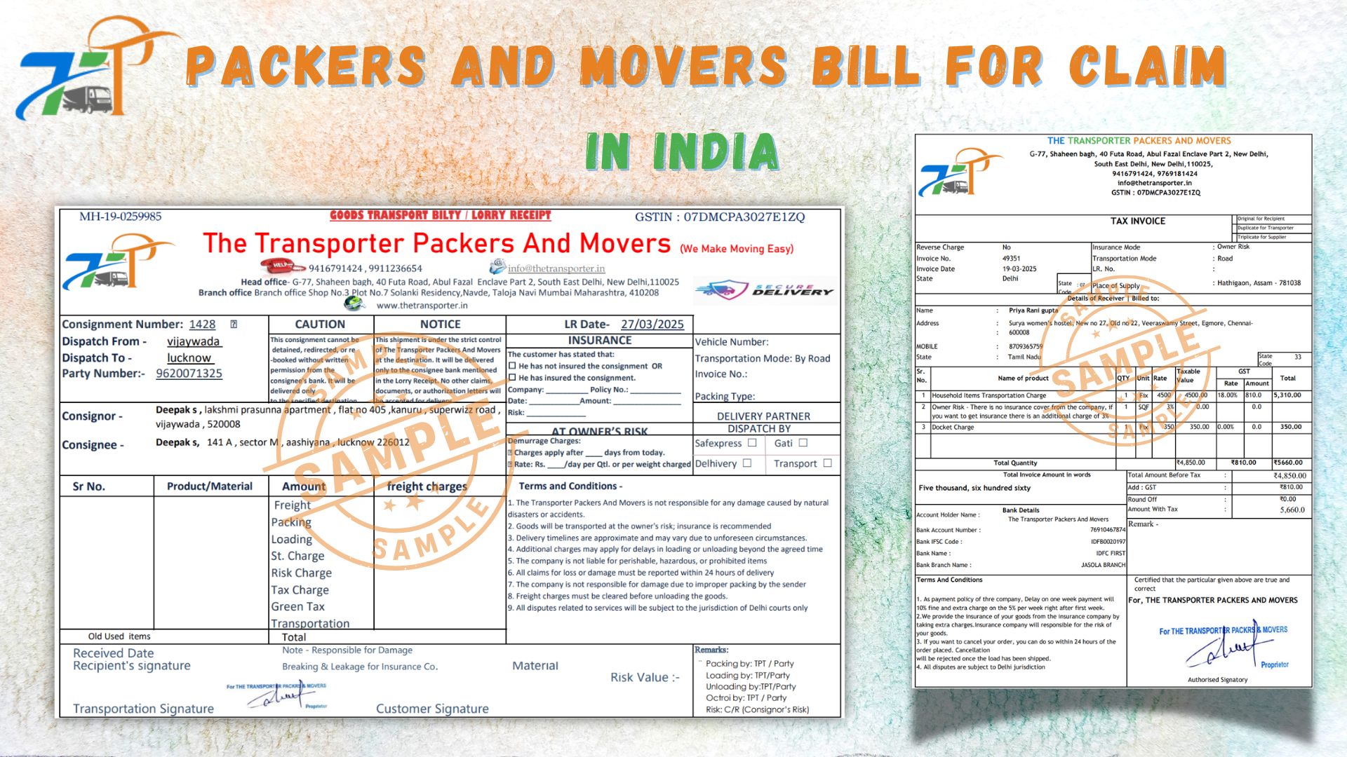 Verified Packers and Movers Bill for Claim | GST Bill in India